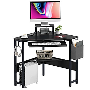 sogesfurniture Corner Desk Small Desk Corner Table for Small Space, Corner Computer Desk Writing Smooth Keyboard Tray & Shelves,Compact Home Office Triangle Table