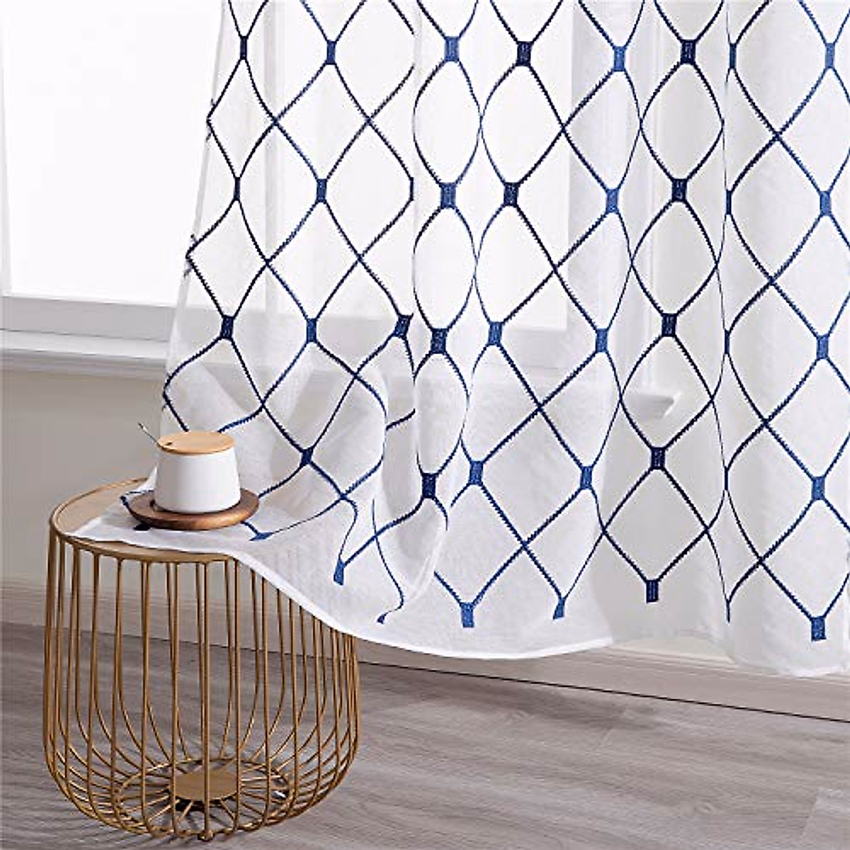 Top Finel White Sheer Curtains 84 Inches Length for Living Room Bedroom Voile Drapes Diamond Embroidered Rod Pocket Window Treatments, 2 Panels