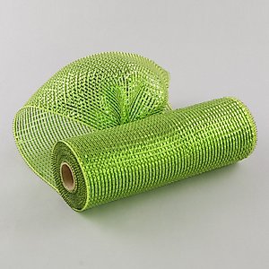 10" Wide Poly Mesh Roll Deluxe Wide Lime Foil Moss/Apple with Metallic Wide Strips of Lime Green Foil Christmas, Spring & Easter, St. Patrick's Day