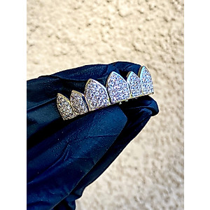 18K White Gold Plated CZ Cluster Custom Slugs Top Grillz Mouth Teeth Grills - Grillz, Teeth Cap, Iced Out Grillz (Top)