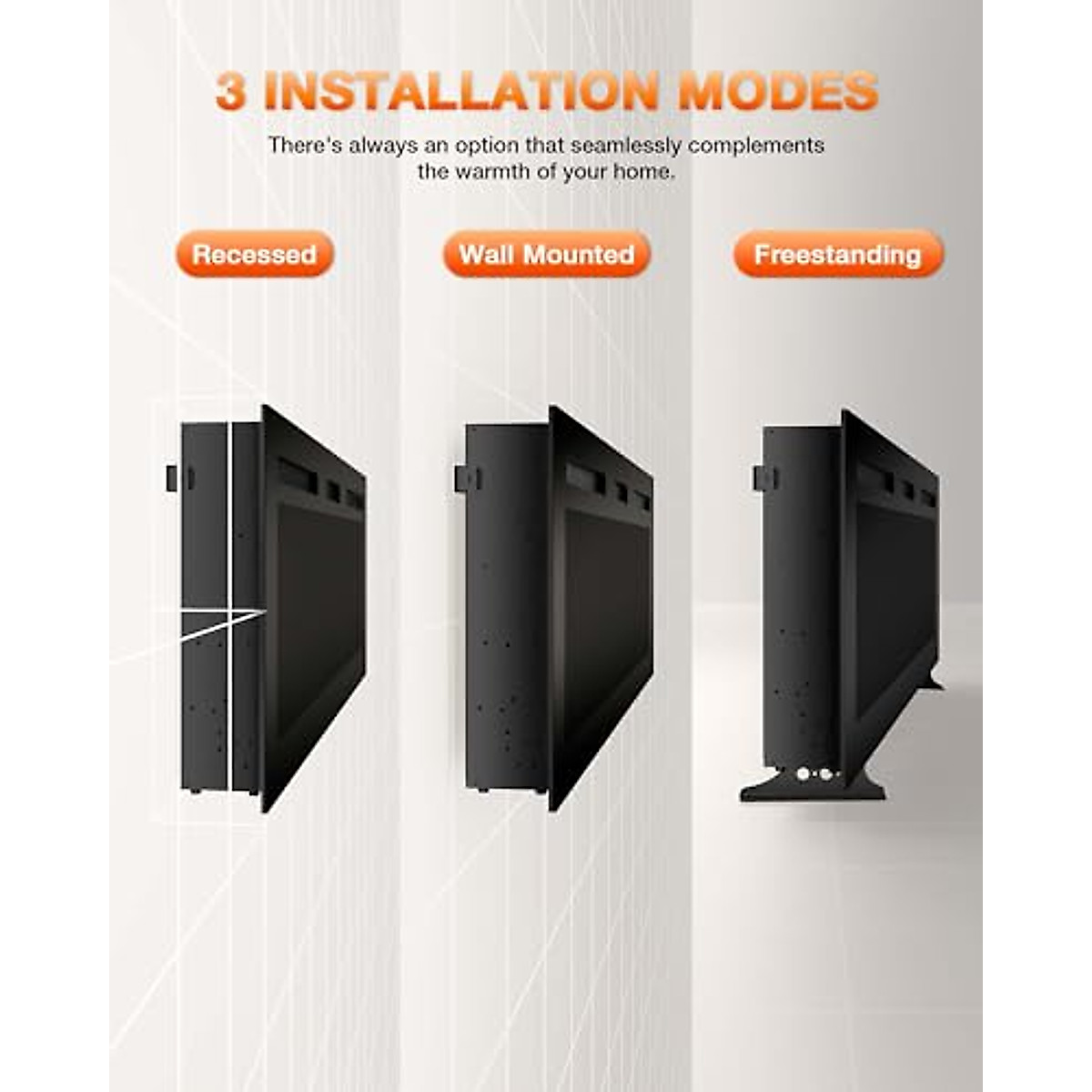 VISVEIL Electric Fireplace 60Inch,Realistic Flame Electric Fireplace Heater,Log Set/Crystal Flames 750-1500W with Timer Inserts/Wall Mounted/TV Stand Touch Screen & Remote for Living Room Easy Install