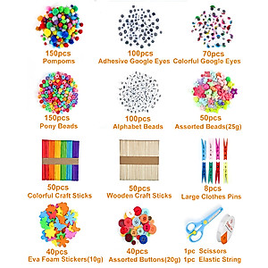 VOLINFO Kids Arts and Crafts Supplies Set- Toddler 1600 Pcs DIY Craft Box Include 26 Pcs Rainbow Scratch Art Set, Craft Supplies & Materials, Folding Storage Box, All in One Craft Kit for Kids Gift