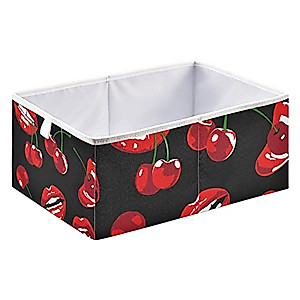Red Lips Cherry Storage Basket Storage Bin Rectangular Collapsible Storage Box Clothes Toys Bin Organizer for Kids Room Bedroom…