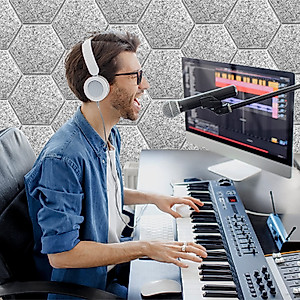 12 Pcs Acoustic Panels,Self-adhesive Sound Dampening Panels, 12 X 10.5 X 0.4 In Sound Proof Foam Panels,High Density Sound Proofing Padding for Wall, Acoustic Treatment for Studio, Home (grey)