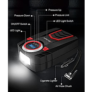 Avid Power Tire 12V Air Compressor w/Digital Pressure Gauge, Car Pump w/LED Light, Auto Shut-Off DC Tire Inflator for Car, Bicycles, Balls and Other Inflatables