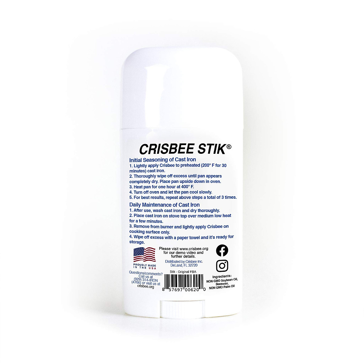 Crisbee Cast Iron Seasoning Brush Combo - Crisbee Stik & Bamboo Brush - Maintain a Cleaner Non-Stick Skillet - Perfect for Cast Iron and Carbon Steel Cookware