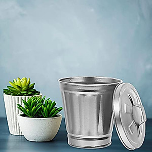 Ipetboom Trash Cans 2PCS Countertop Trash Can with Lid Desktop Tin Trash Bucket Mini Waste Paper Bucket Iron Garbage Pail Can Pencil Cup Holder for Home Kitchen Bedroom Metal Bin Trash Cans Lint Bin