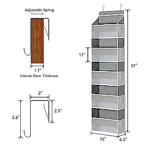 AINCE Over Door | Wall Mount Hanging Organizer Mesh Clear Window 5 Large Pockets Storage For Nursery | Pantry | Shoes | Toys | Kitchen (Grey)