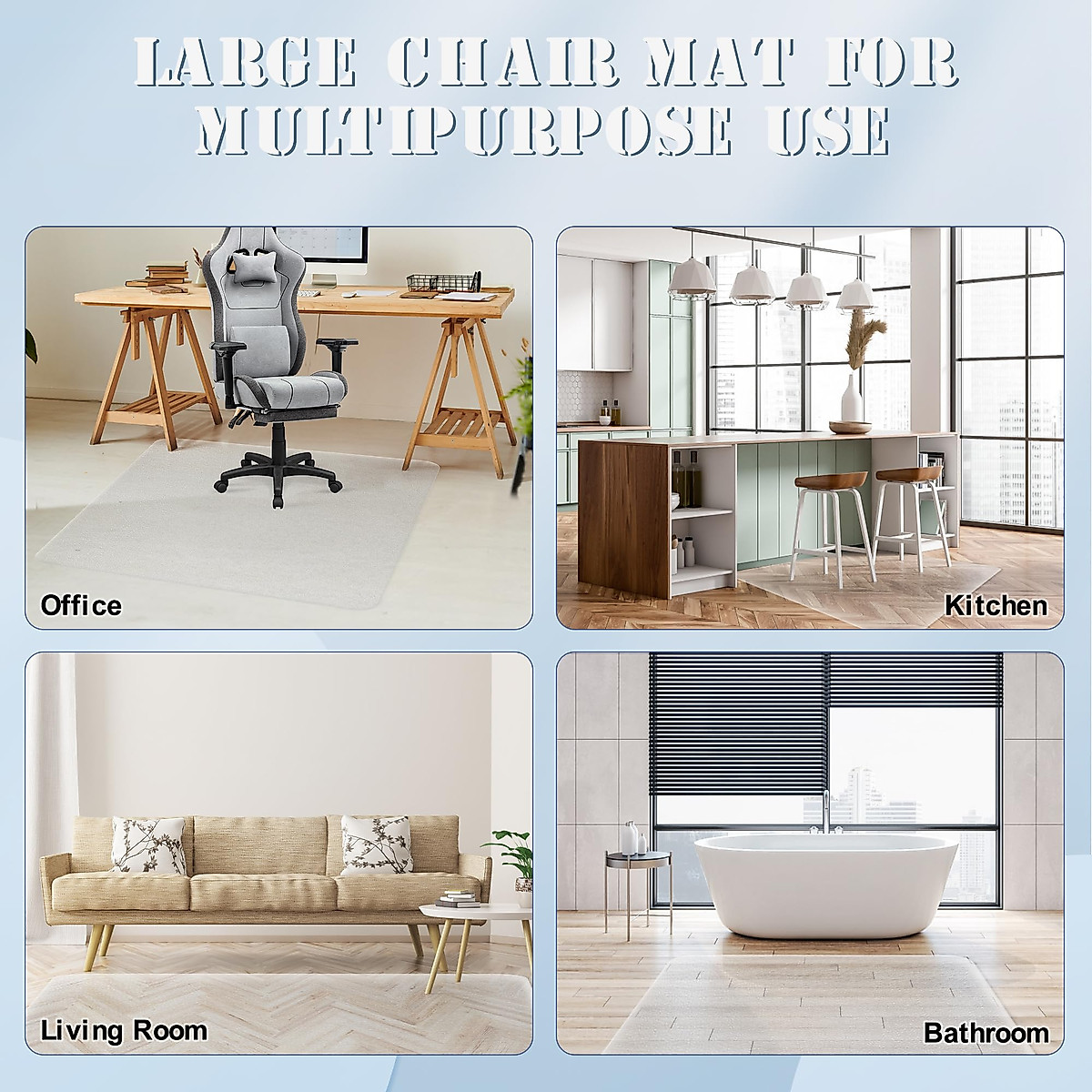 BesWin Office Chair Mat for Hardwood Floor, 71''×71'' Extra Large Desk Chair Mat for Hard Floor & Tile Floor, Heavy Duty Floor Protector for Home, Office, Kitchen, Living Room, Multi-Purpose