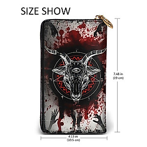 YANGDADA Pentagram With Demon Baphomet Satanic Goat Head Cowhide Leather Clutch Print Long Wallet For Women Purse Ladies Organizer Zip Around Cards Phone Holder