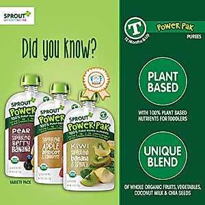 Sprout Organic Baby Food, Stage 4 Toddler Pouches, Apple Apricot Strawberry, Kiwi Banana Spinach, Pear Berry Banana Variety Pack, 4 Oz (6 Each)