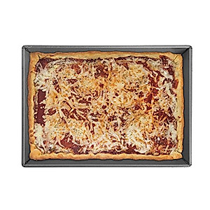 Chicago Metallic Rectangle Aluminized Steel Pre-Seasoned Deep Dish Pizza Pan - 13 7/8"L x 9 3/4"W x 2 1/2"D