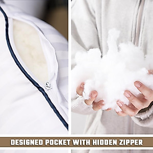 JOJOGOGO 18x18 Outdoor Throw Pillow Inserts Waterproof Set of 2, 18 x 18 Outdoor Patio Furniture Decorative Pillows, Outdoor Front Porch Decor White Chair Accent Pillows (with Deep Blue Piping)