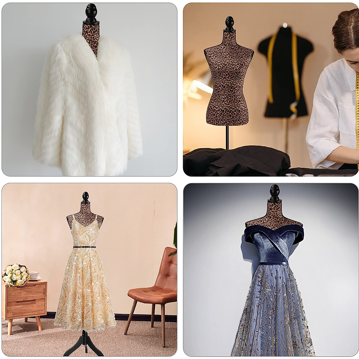 Encomle Dress Form Female Mannequin Torso, Height Adjustable Mannequin Body with Stand for Sewing, Display, Leopard Print