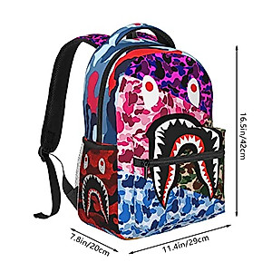 Vkaxopt Backpack Shark Teeth Camo Backpacks Travel Laptop Daypack Big Capacity Bookbag Fashion Durable Back Pack for Men and Women-MultipleColour
