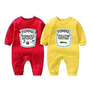 YSCULBUTOL Baby Twins Bodysuit Yummz Tomato Ketchup Mustard Twin Set Infant Girls Romper Baby Boys Outfits(KM-S3M Twins)
