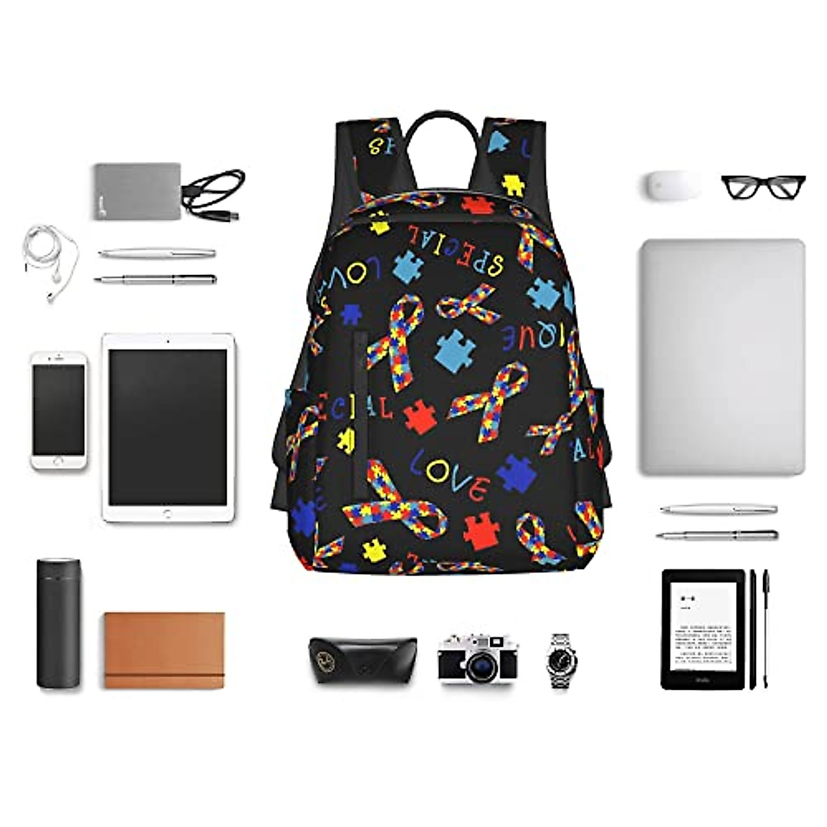 SWEET TANG Backpack for Autism Awareness Ribbon Black Bookbag