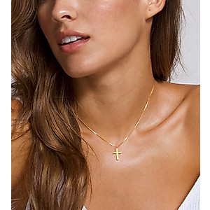 DEARMAY Dainty Gold Cross Necklaces for Women, 14K Gold Cross Necklace for Women Simple Small Gold Cross Pendant Necklace Thin Chain Choker Necklaces Jewelry for Women Gift