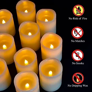 Vickiss Flameless Candles LED Candles Set of 12 (D:3" X H:4") Battery Operated Candles Flickering Bulb Pillar Ivory Real Wax Electric Candles with Remote and Timer for Home Decoration