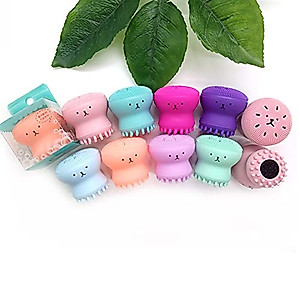 MIPPER Cute Little Octopus Silicone Face Cleansing Brush Facial Scrubber for Deep Cleaning,Exfoliating,Makeup Remover,Massage (1pc,green)
