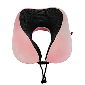 Makimoo Memory Foam Travel Pillow, Neck Pillow with 360-Degree Head Support, Comfortable and Lightweight, Ideal for Sleeping on Airplane, Car, Train, Bus and Home Use, Comes with Storage Bag (Pink)