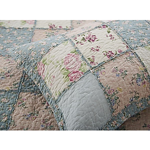 Chezmoi Collection Abbi 3-Piece Shabby Chic Bedding Queen Quilt Set Pre-Washed Cotton Floral Coverlet Bedspread Ruffled Patchwork Quilt Queen Size