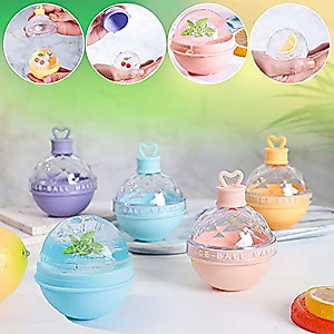 [4+4] 4 Pcs Round Ice Cube Mold, Decyam Ice Ball Maker, Silicone Ice Cube Tray, 2.5 Inch Large Sphere Ice Cube Mold with Lid and Funnels, Cocktail Whiskey Ice Mold and 4 Pack Teddy Bear Ice Mold