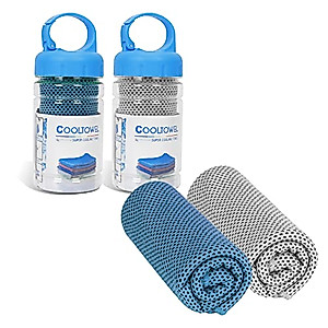 Homelove Cooling Towel (35.4"x11.2"),Cooling Towels 2 Pack,Lightweight Microfiber Towel for Gym, Workout, Sport & Sweat, Quick Dry Towel for Body, Neck & Face During Work, Travel, Camping-Blue+Grey