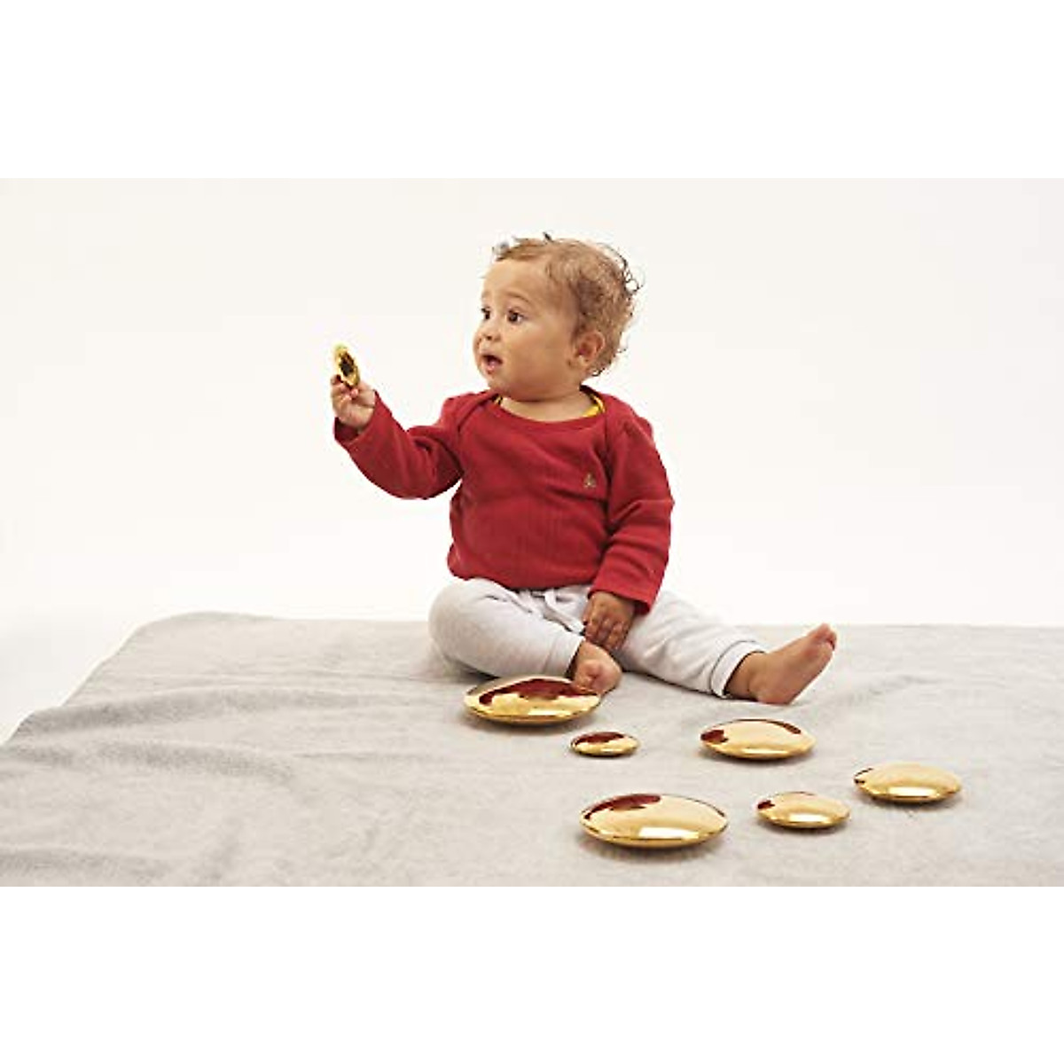 TickiT Sensory Reflective Buttons - Gold - Set of 7 - Ages 0m+ - Mirrored Discs for Babies and Toddlers - Sensory Stacking Toy