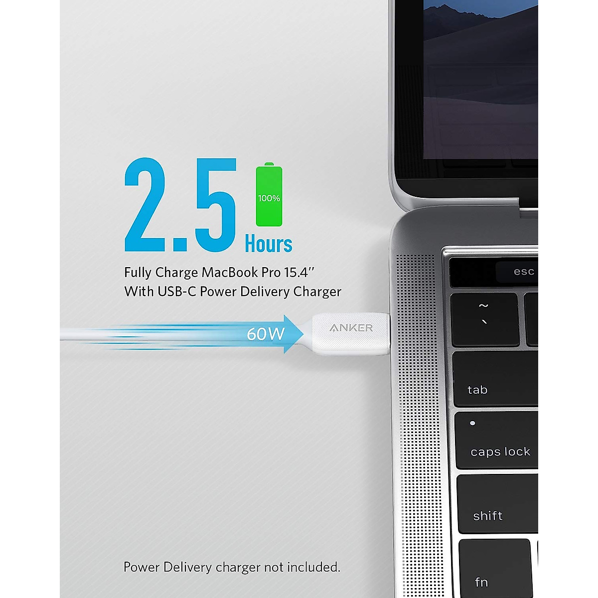 Anker USB C Cable, Powerline III USB-C to USB-C Cable 2.0(60W 10ft), USB C Fast Charging Cable for MacBook Pro 2020, iPad Pro 2020, Switch, Samsung Galaxy S20 Plus S9 S8 Plus, Pixel, and More (White)
