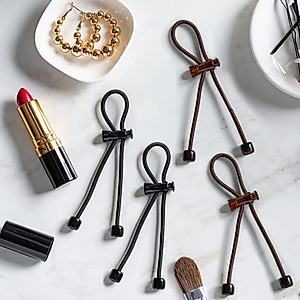 Pulleez Patented Adjustable Sliding Ponytail Holder, Set of 4 - Acrylic Charms - 2 Brown/ 2 Black Elastic Hair Ties. Perfect for Thin, Thick, or Natural Hair