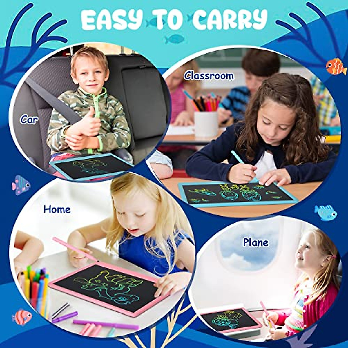 2 Pieces LCD Writing Tablet 15-inch Colorful Screen Drawing Pad Erasable Reusable Electronic Kids Drawing Tablet Kids Drawing Tablet Gifts for 3+ Years Old Girls Boys