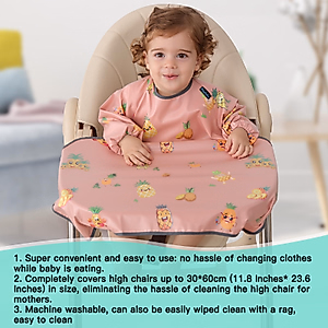 PewinGo Weaning Bib & BLW Attaches and Fully Cover to Baby Highchair, Long Sleeves Bib with Waterproof, Machine Washable & Comfortable,Easy to Clean, Suitable for Baby Infant-Pink