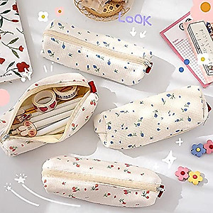Lovely Small Floral Prints Pencil Case,Cotton Zipper Pen Pouch Pencil Stationery Case Comsmetic Makeup Bag for Girls Women,Little Freshness Style Girl's Heart Stationery Storage Bag (Pink)