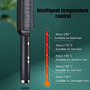 2023 Negative Ion Hair Straightener Styling Comb,5 Temp Settings 2 in 1 Hair Straightener Brush and Curler,Portable Electric Straightening Comb Heated Hair Brush,for Home Travel Salon (Green)
