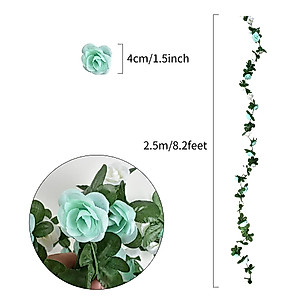 VIOCIWUO Artificial Rose Vine Plant 5 Pack 41 FT, Fake Flower Hanging Rose Ivy Garland for Home Kitchen Office Garden Wedding Art Decorations(Blue&White)