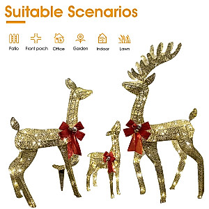 Aotiooy 3-Piece Large Lighted Christmas Deer Family Set 4FT Outdoor Yard Decoration with 360 LED Lights Stakes Holiday Lighted Reindeer for Outside Indoor