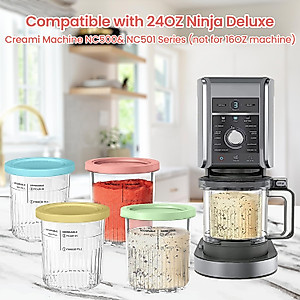 4 Pack-Compatible with NC501 NC500 Ninja Creami Deluxe Pints and Lids, Replacement for Ninja Creami 11-in-1 Series Deluxe Ice Cream Maker, 24oz Cups Dishwasher Safe with 5 Spoons and Insulated Bag