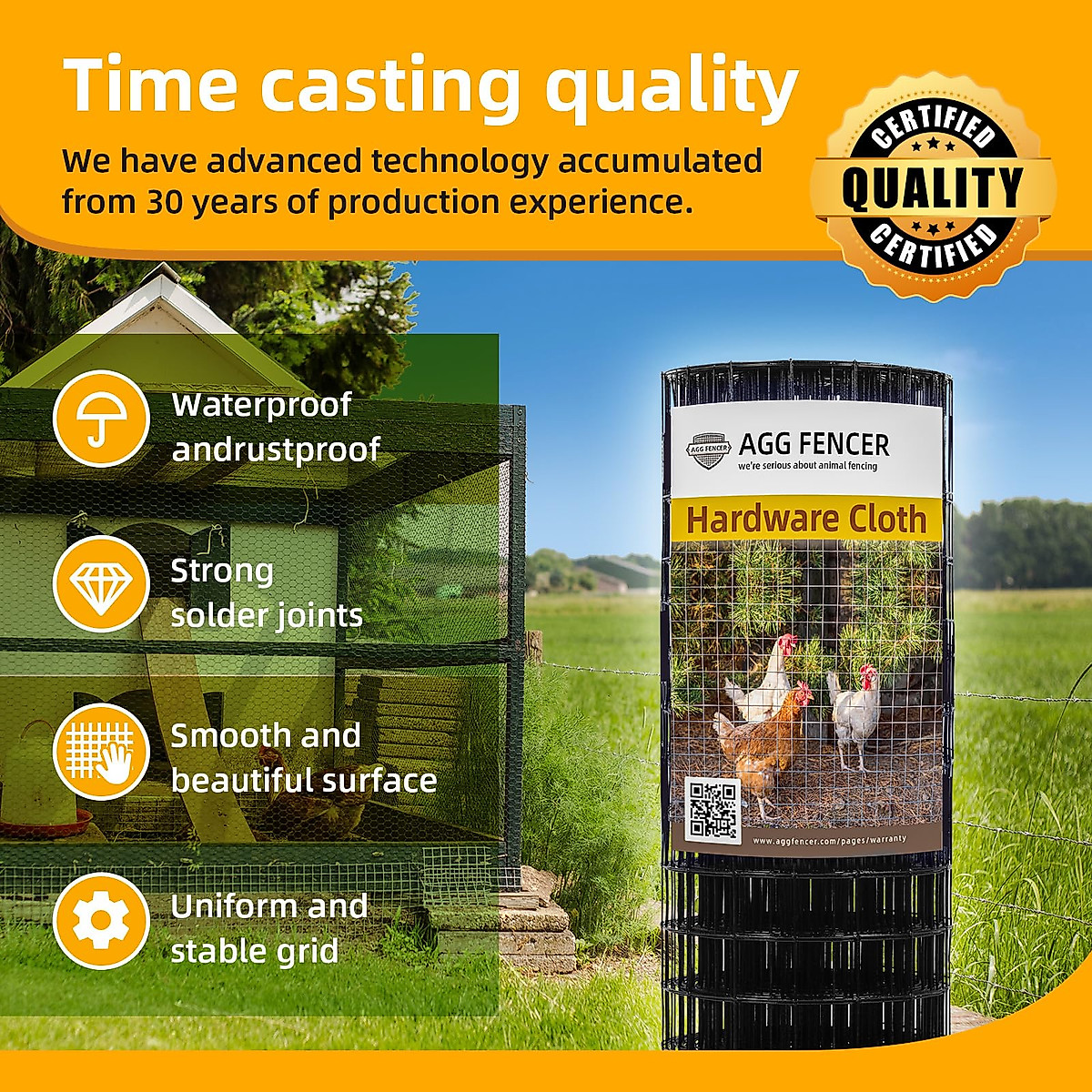 AggFencer 24in x 50ft Black Hardware Cloth 1.5 inch 16Ga PVC Coated Wire Mesh Vinyl Coated Fence, Welded Metal Chicken Wire Fencing Roll, Garden Plant Fencing, for Chicken Coop and Home Improvement