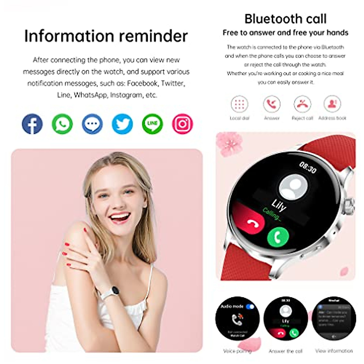 HANDA Smart Watch for Women, Fitness Tracker Smartwatch with Heart Rate Blood Pressure Sleep Monitor Bluetooth Call Pedometer IP67 Waterproof Activity Tracker for Android iOS (Gold Steel)