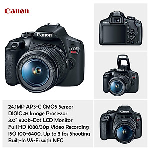 Canon EOS Rebel T7 DSLR Camera with 18-55mm is II Lens Bundle + Canon EF-S 55-250mm STM Lens and 500mm Preset Lens + 32GB Memory + Filters + Monopod + Spider Flex Tripod + Professional Bundle
