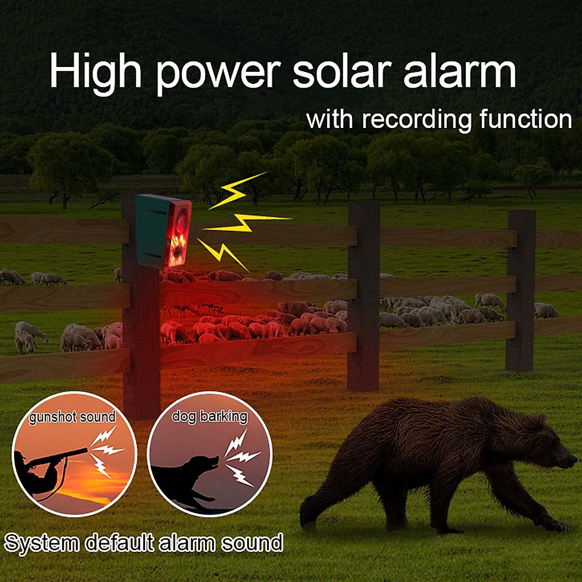 Solar Motion Sensor Alarm Outdoor - 130db Sound Security Siren Light with Remote Controller for Home, Villa,Farm,Barn,Yard,Chicken coop