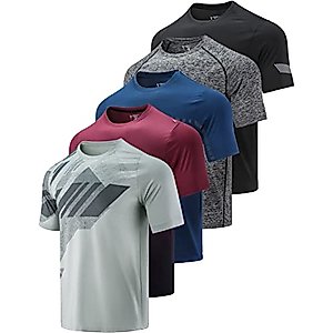 5 Pack Men’s Active Quick Dry Crew Neck T Shirts | Athletic Running Gym Workout Short Sleeve Tee Tops Bulk (Set 3, Medium)