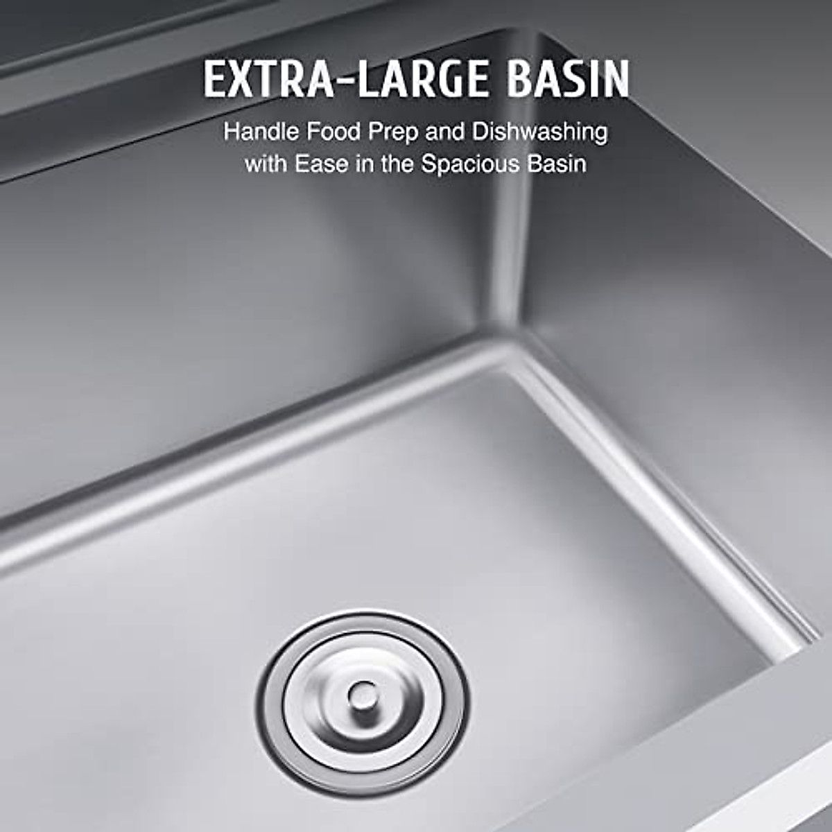 WILPREP Commercial Stainless Steel Utility Sink, Single Compartment Kitchen Sink with Storage Sink Strainer and Splash Guard, Portable Sink with Work Table & Adjustable Feet, 39" W x 24" D