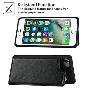 Cavor for iPhone 8 iPhone SE Case Wallet with Card Holder,Wallet Case with Card Holders for iPhone 7 Phone Case,[with Strap] PU Leather Shockproof Cover for iPhone 7/SE2022/SE2020- Macaron Black