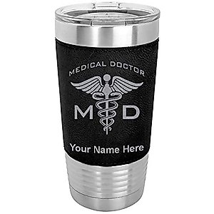 LaserGram 20oz Vacuum Insulated Tumbler Mug, MD Medical Doctor, Personalized Engraving Included (Faux Leather, Black)
