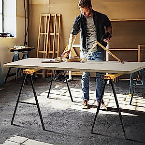 Goplus Saw Horses 2 Pack Folding, Portable Sawhorse with Fast Open Legs, Convenient Handle. Heavy Duty Steel Sawhorse for Woodworking, Carpenters, Contractors, Fully Assembled