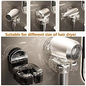 Rotating Hair Dryer Rack Punch-Free, Zentric Punch-Free Wall Mounted Hair Dryer Holder, Zentric Hair Dryer Rack for Hair Dryer, Powerful Suction Hair Dryer Rack Holder Organizer (Transparent White)