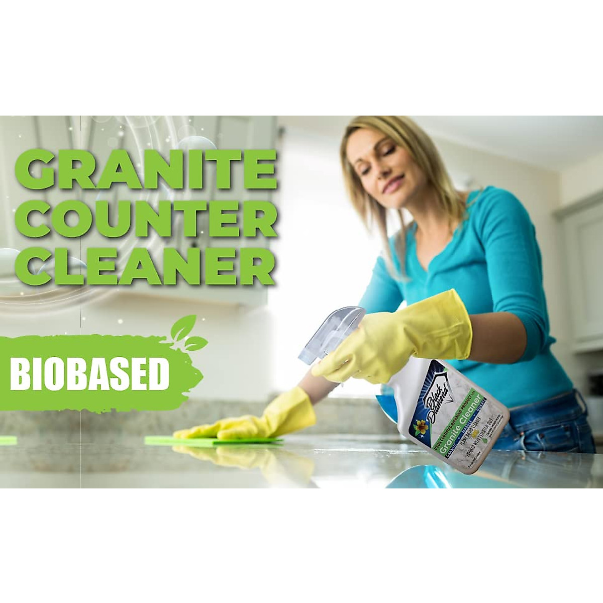 Black Diamond Stoneworks Granite Counter Cleaner: USDA Certified BIOBASED- Safe for Granite, Quartz, Marble, Travertine, Countertops. 1-Quart / 1-Gallon