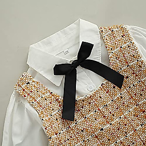 Santikisler Kids Toddler Skirt Outfits Baby Girl Long Sleeve Blouse Tweed Vest Tartan Plaid Skirt Set 3 Piece Fall Winter (White Plaid, 2-3T)